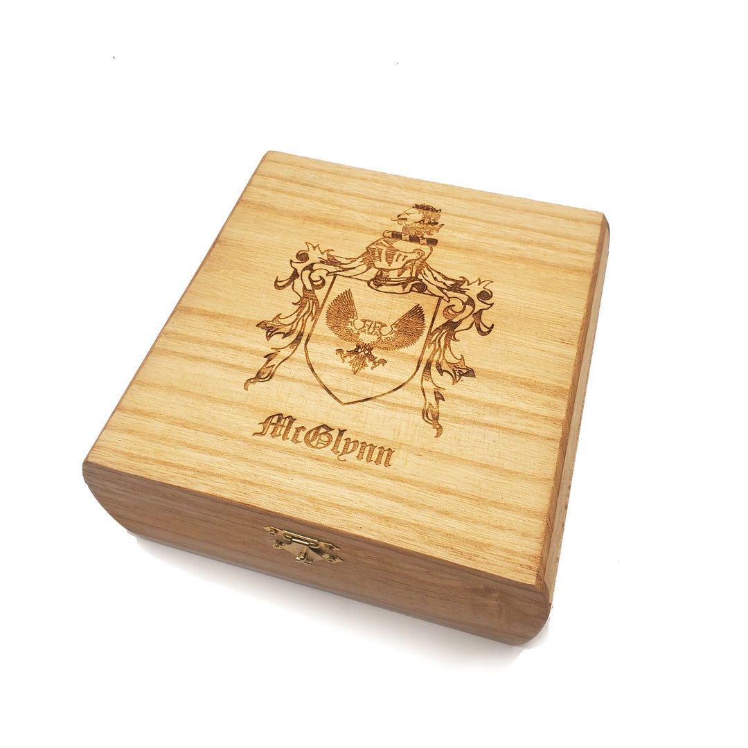Custom Made Family Crest Wooden Box: 7.5" X 7.5" X 2.75" Engraved ...