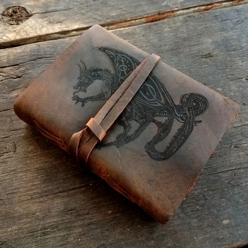 Celtic Dragon Leather Journal Free Personalization 5 X - Etsy