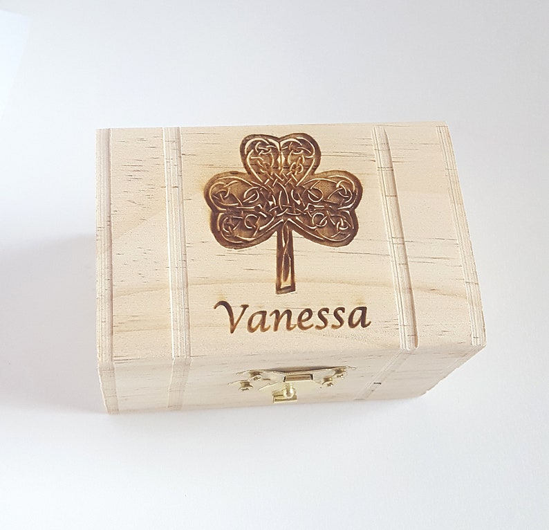 Irish Shamrock Small Wooden Box Free Engraved Personalization | Etsy