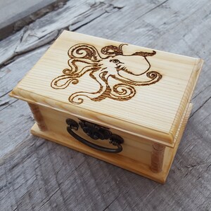 Octopus Latched Wooden Box, Free Custom Engraving, Nautical Theme ...