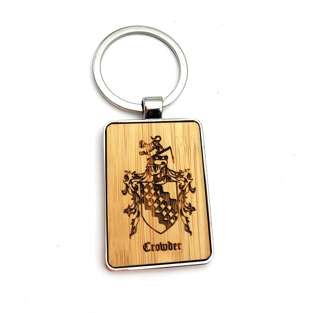 Custom Family Crest Keychain, Steel and Wood Personalized Family Coat ...
