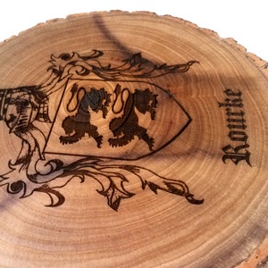 Log Round Custom Family Crest Wall Plaque, Large Engraved Rustic Wooden ...