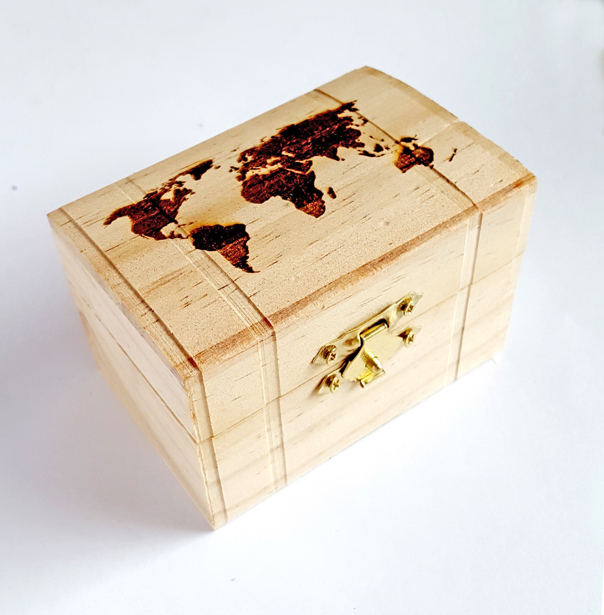World Map Small Wooden Box Traveling Memento gift Free | Etsy