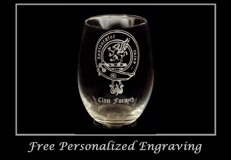 Forsyth Scottish Clan Crest Clear Stemless Wine Glass 18 Oz | Etsy