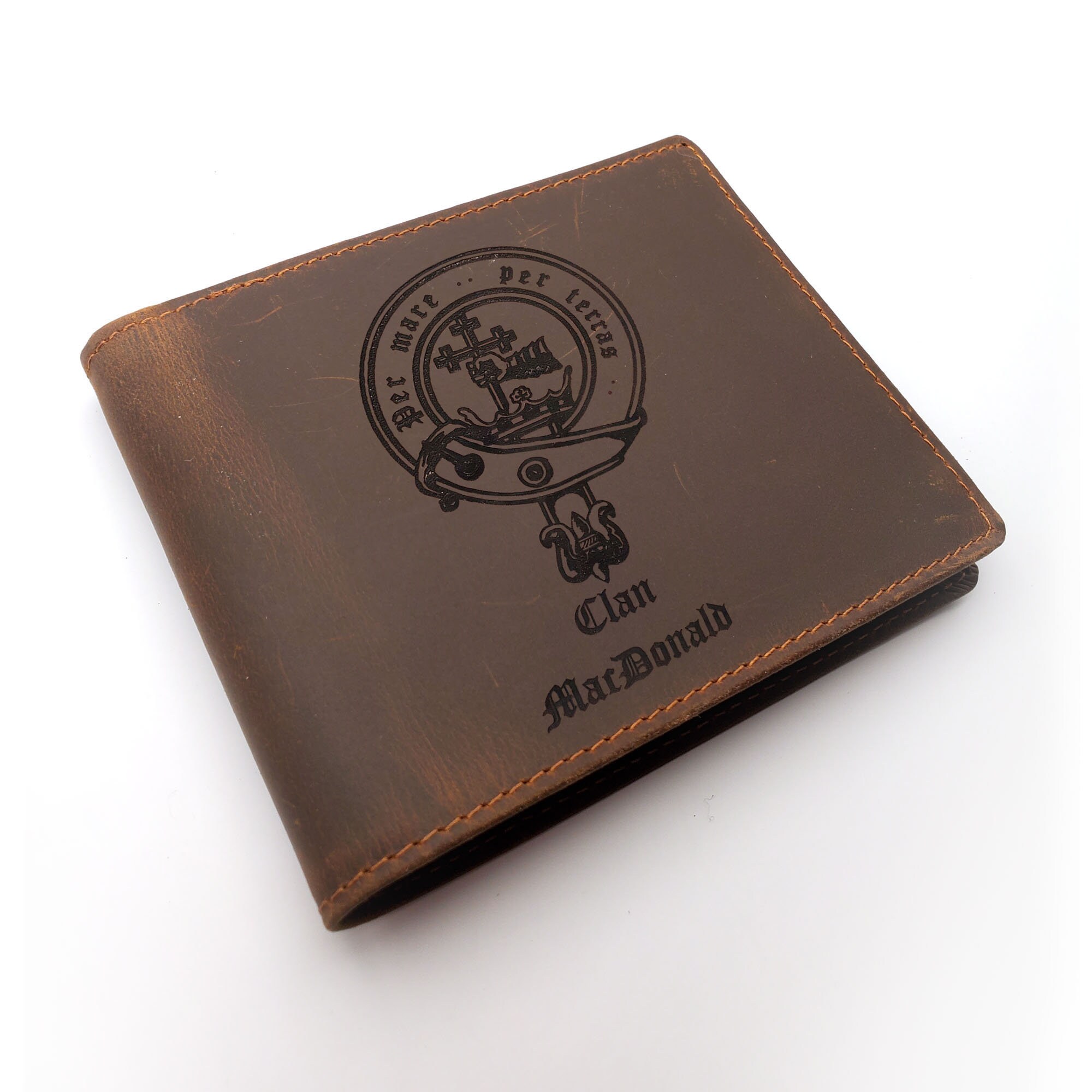 Custom Scottish Clan Crest Mens Leather Wallet, Full Grain Italian ...