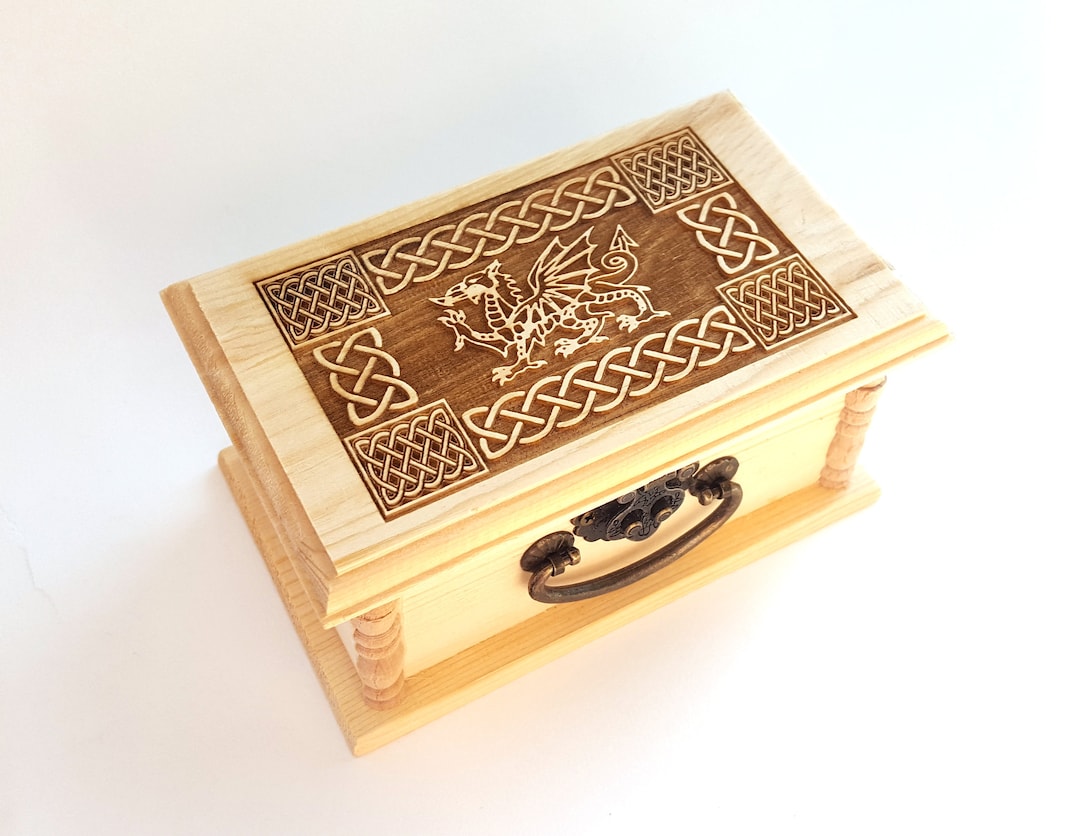 Dragon Latched Wooden Box : Free Engraved Personalization Celtic Welsh ...