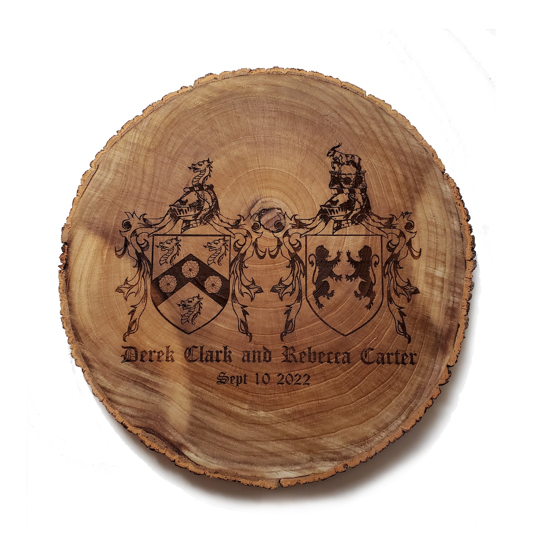 Custom Double Family Crest Wall Plaque, Large Engraved Rustic Wooden ...