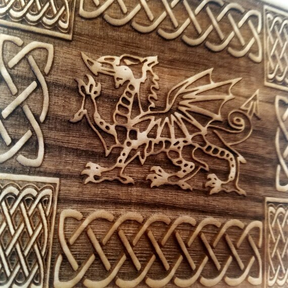 Celtic Welsh Dragon Wooden Box: 7.5" x 7.5" x 2.75" Free Custom ...