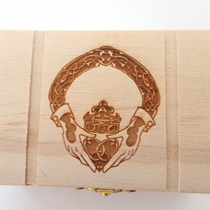 Irish Claddagh Small Latched Wooden Box, Free Engraved Personalization ...