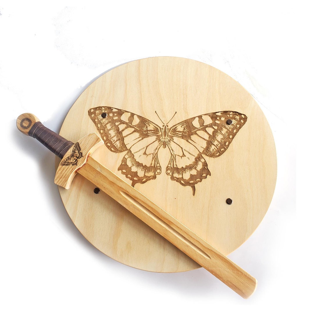 Butterfly Sword and Shield Wooden Set, Free Name Engraving, Solid Wood ...