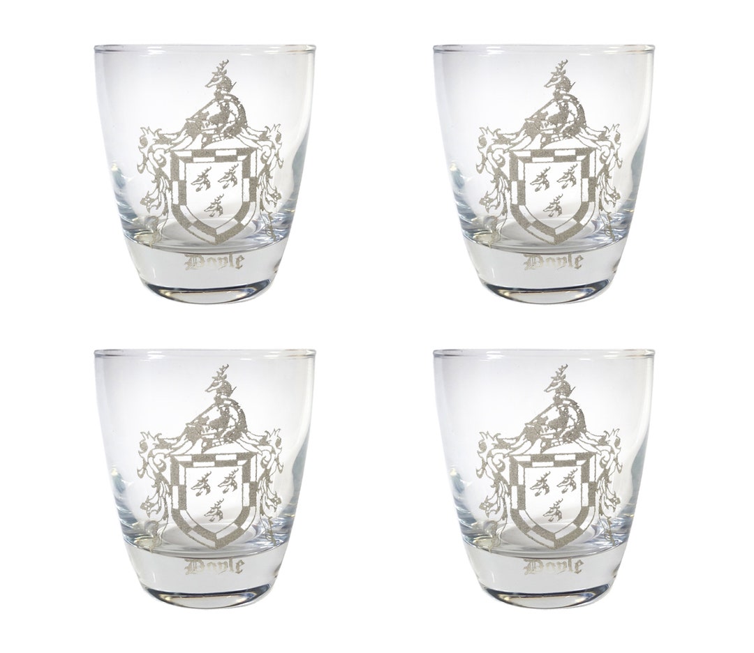 Doyle Irish Family Coat of Arms Clear Lowball Rocks Glass 10oz Set of 4 ...