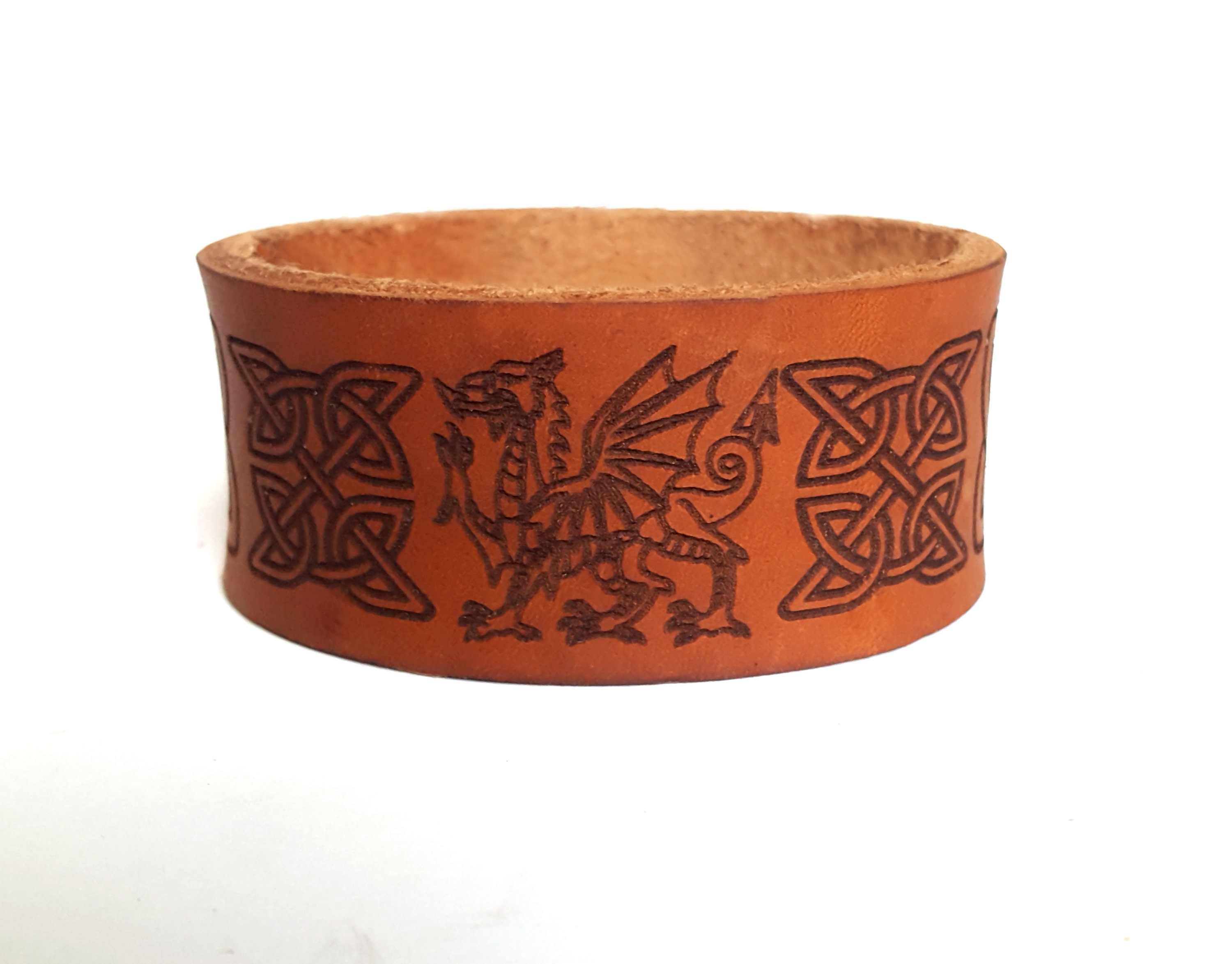 Welsh Dragon Leather Cuff Bracelet Engraved Leather Cuff | Etsy
