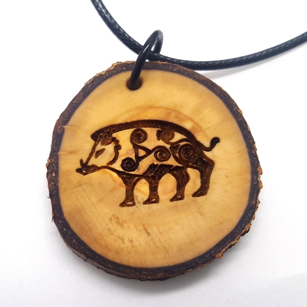 Celtic Boar Men's Wooden Pendant Necklace, Celtic Animal Symbol, Moccus ...