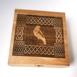Celtic Raven Wooden Box: 7.5" X 7.5" X 2.75" Free Custom Engraved ...