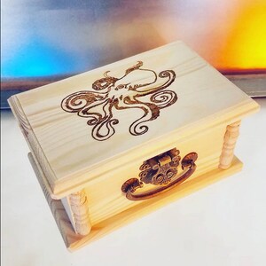 Octopus Latched Wooden Box, Free Custom Engraving, Nautical Theme ...