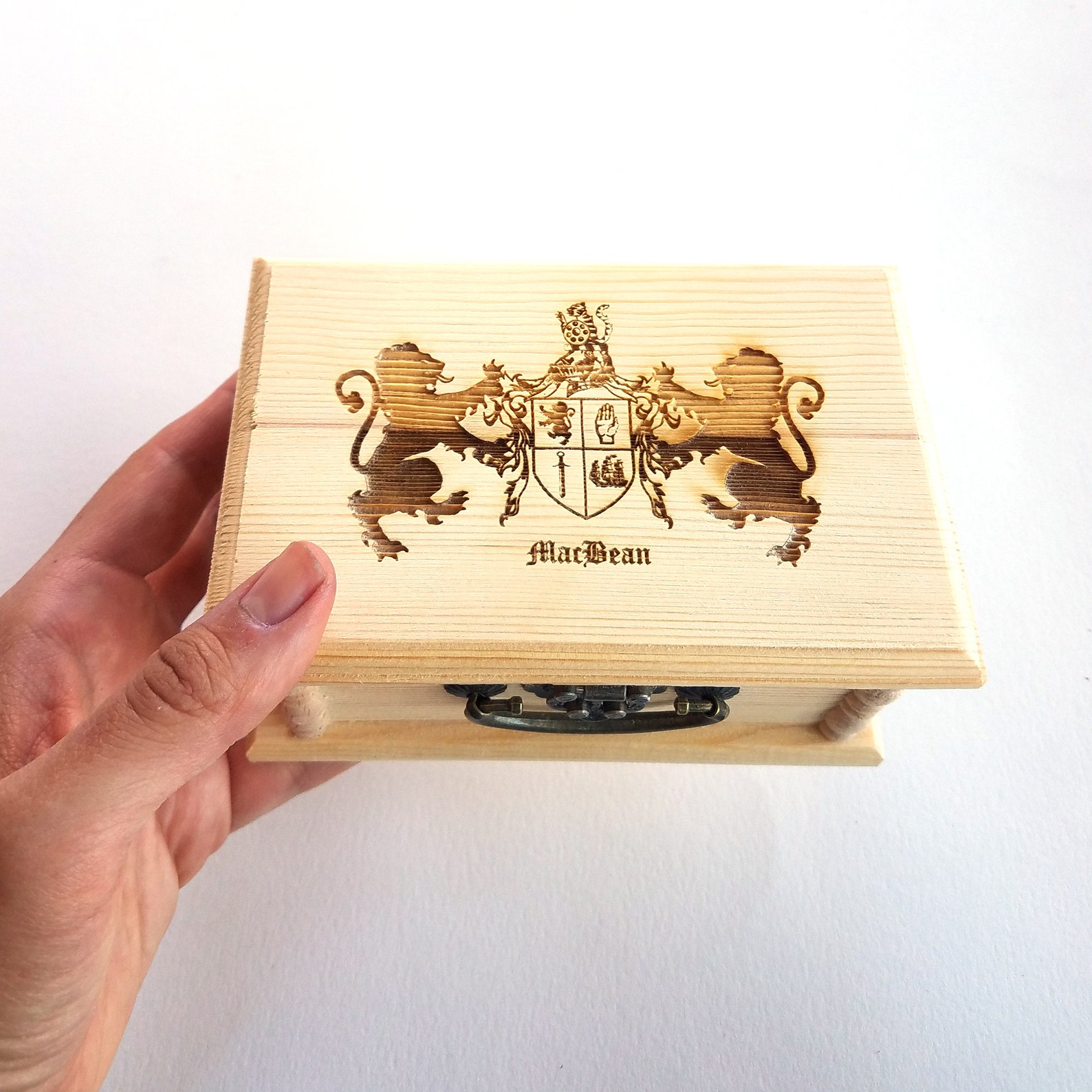 Custom Family Crest Latched Wooden Box : Free Engraved Personalization ...