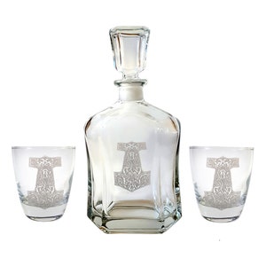 Mjolnir Thor's Hammer Glass Decanter & Rocks Glass Set Free ...