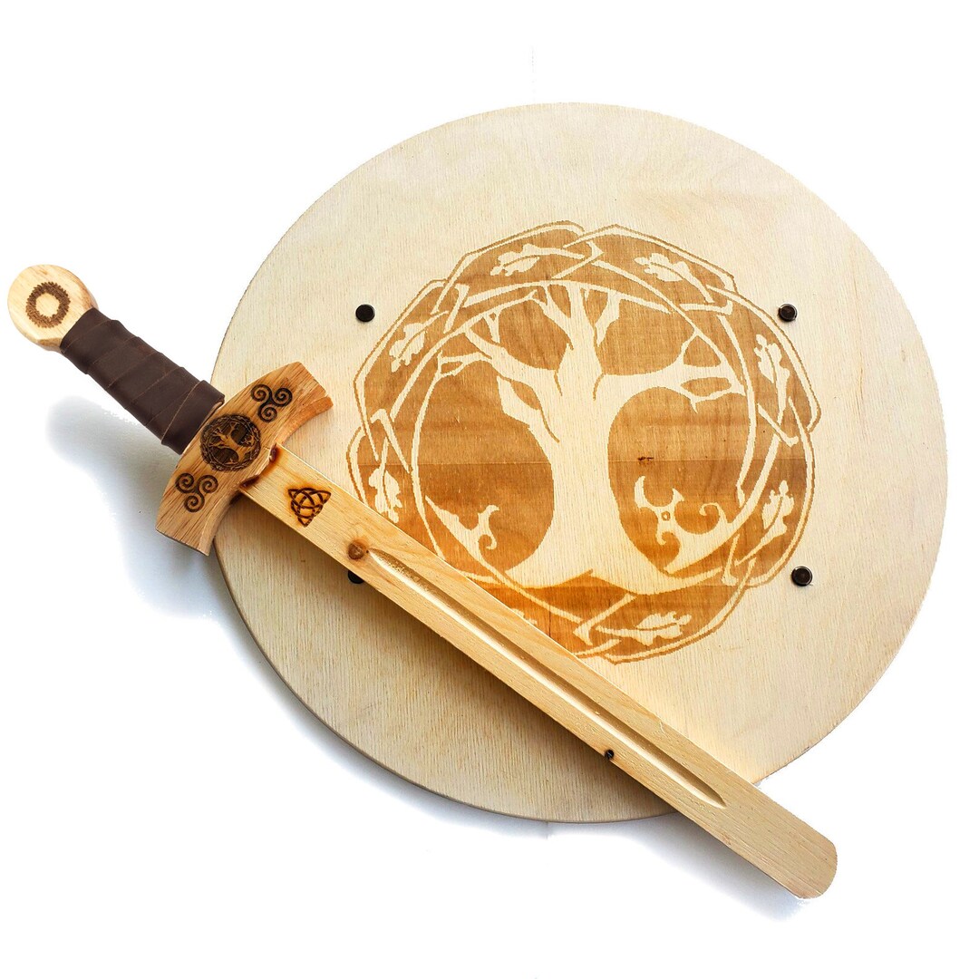 Celtic Tree of Life Sword and Shield Wooden Set, Free Name Engraving ...