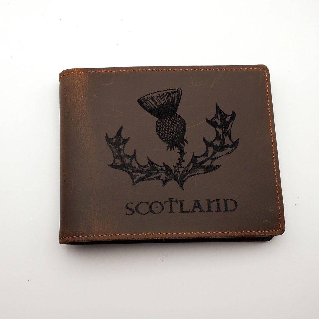 Scottish Thistle Mens Leather Wallet, Free Engraved Personalization ...