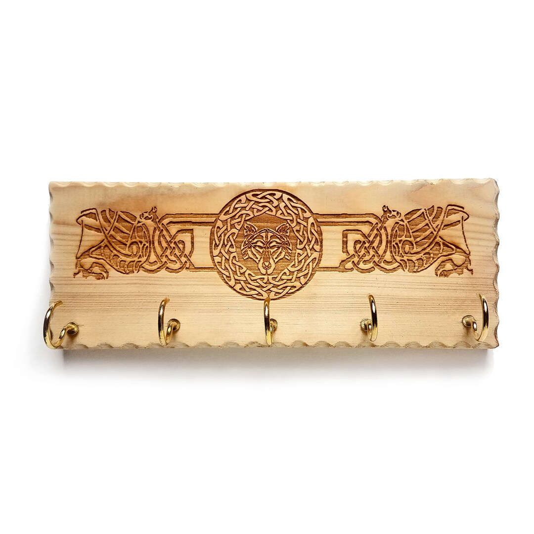 Decorative Celtic Wolf Key Hanger Wooden Wall Mounted Hook - Etsy