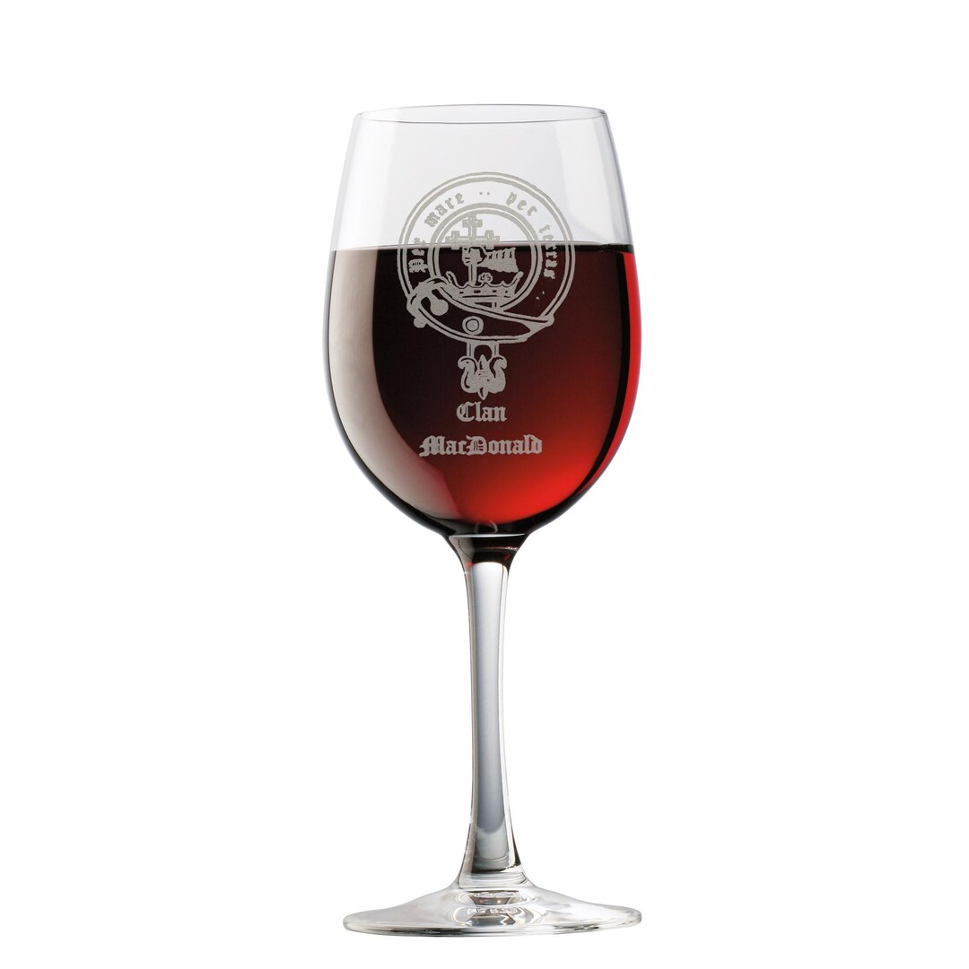 Scottish Clan Crest Clear Wine Glass 18 Oz, Engraved Custom Scottish ...