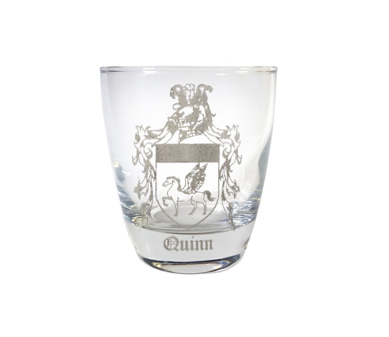 Quinn Irish Family Coat of Arms Clear Lowball Rocks Glass 10oz Set of 4 ...