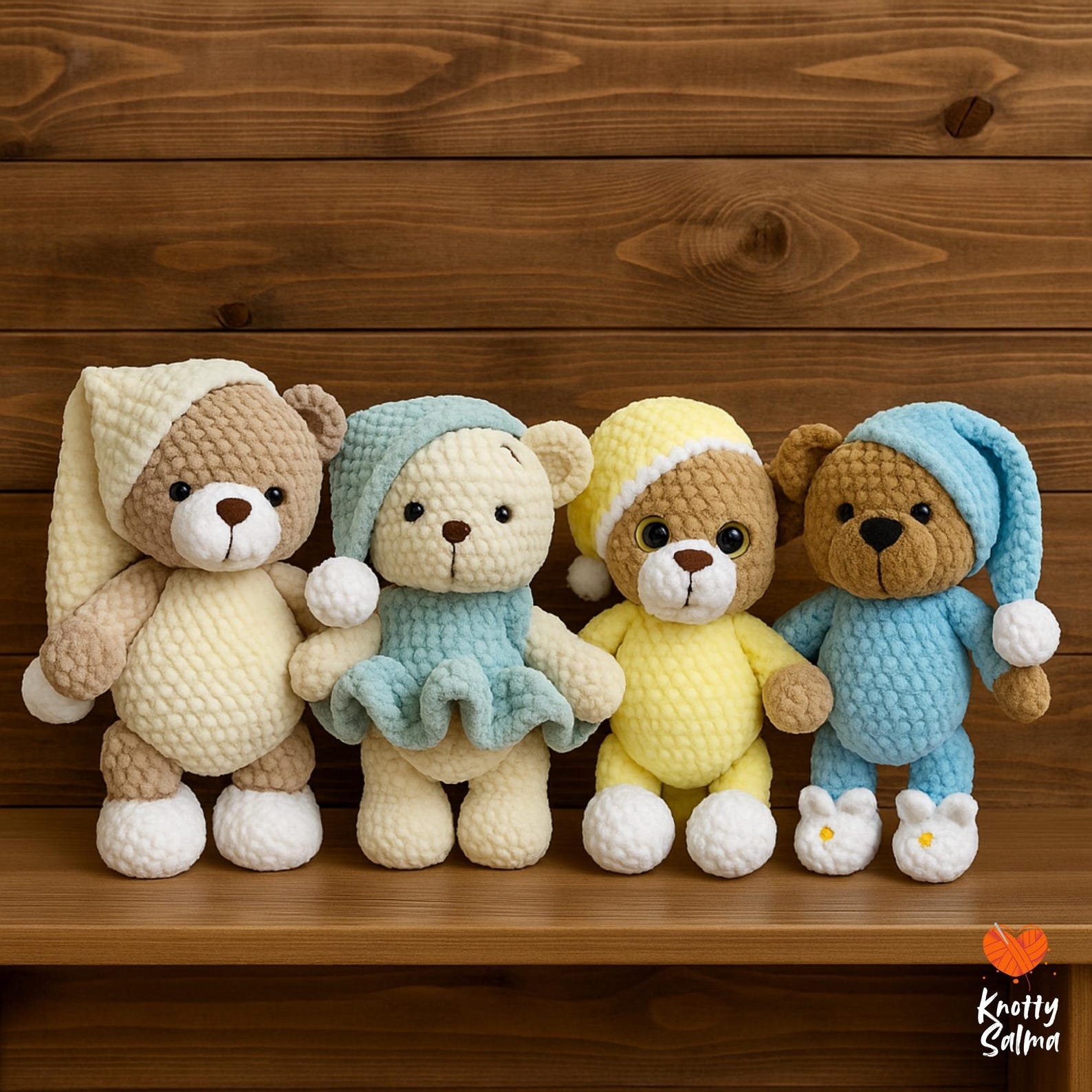 Sleepytime Bear Friends Crochet Pattern | 4in1 Amigurumi Teddy Set ...