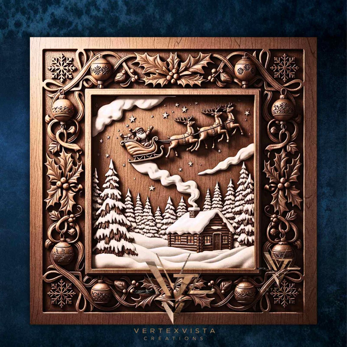 Santa Sleigh Christmas STL – 3D CNC Relief With Cabin & Reindeer Scene ...