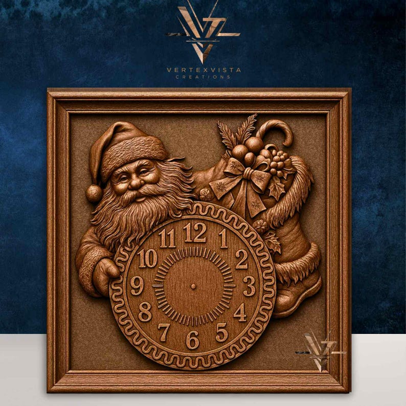 Santa Clock STL – 3D CNC Christmas Relief Model – Festive Holiday ...