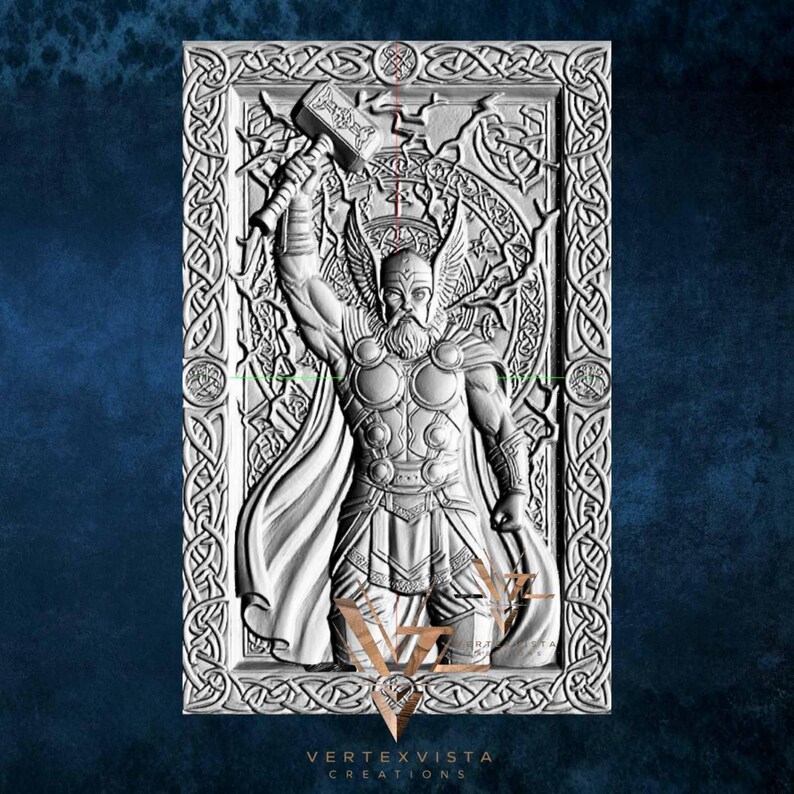 Thor With Mjölnir STL | Norse God 3D Relief for CNC | Viking Wall Art ...