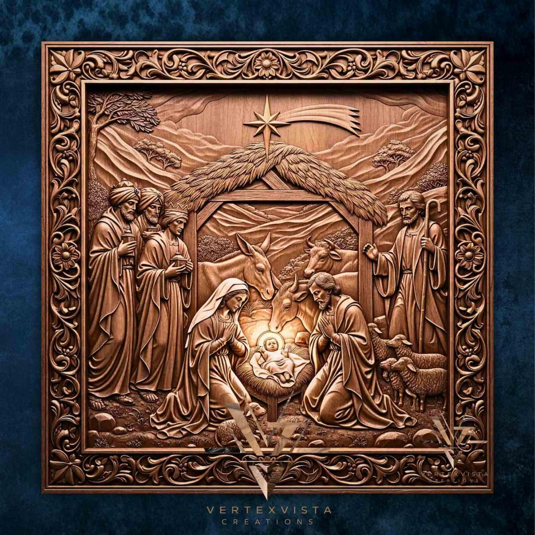Nativity Scene STL – 3D CNC Relief of Holy Family & Three Wise Men ...