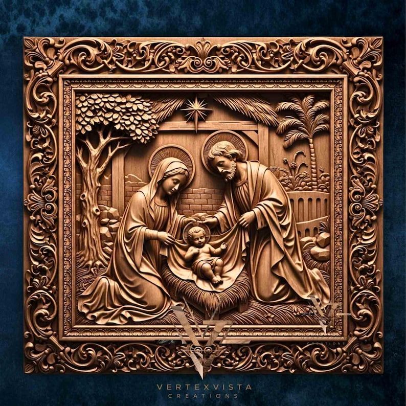 Nativity STL File – 3D CNC Relief With Holy Family & Ornate Frame ...