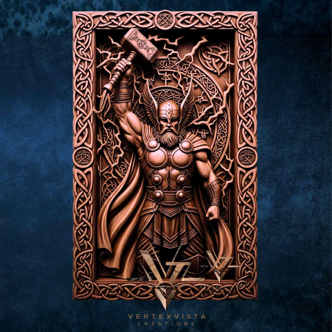 Thor With Mjölnir STL | Norse God 3D Relief for CNC | Viking Wall Art ...