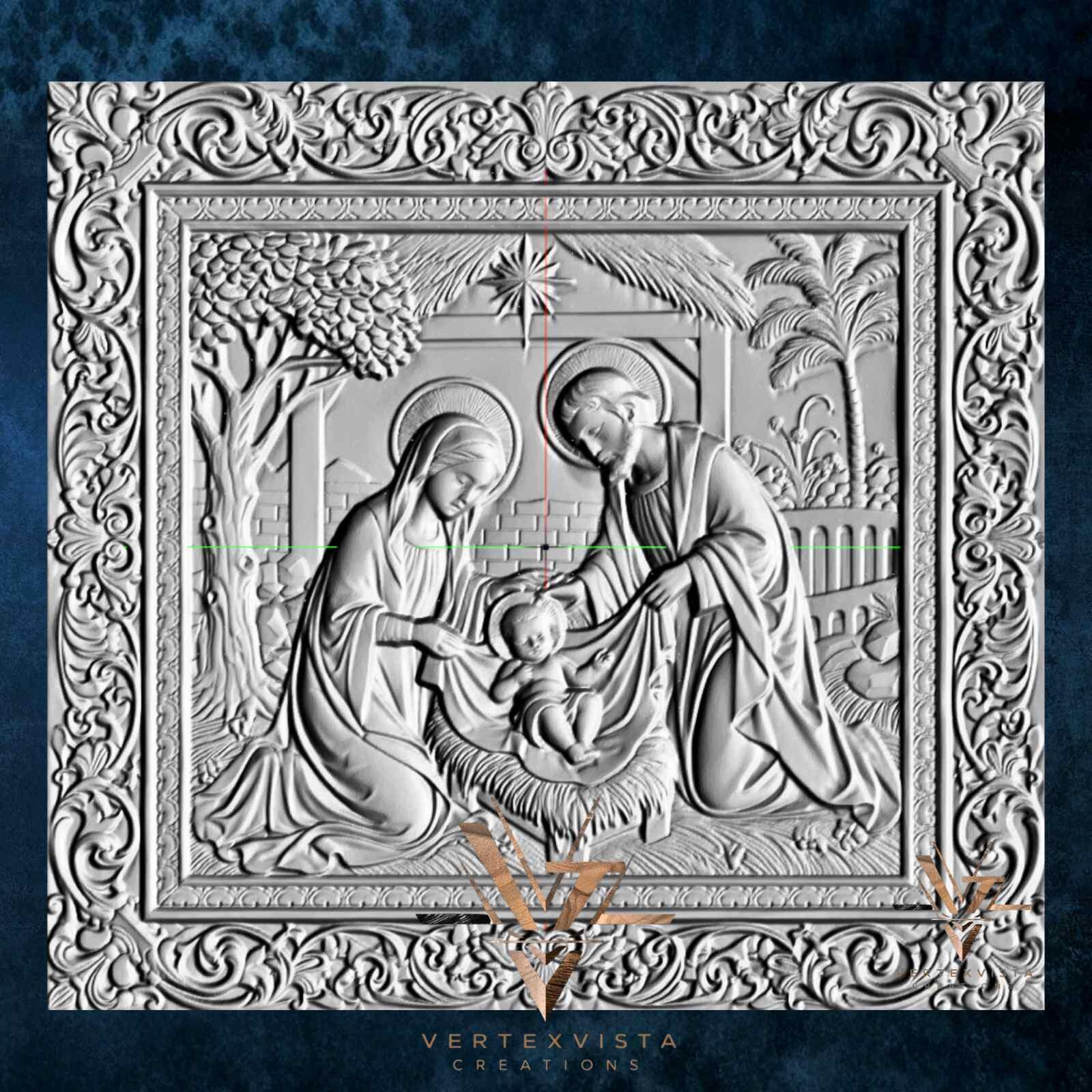 Nativity STL File – 3D CNC Relief With Holy Family & Ornate Frame ...