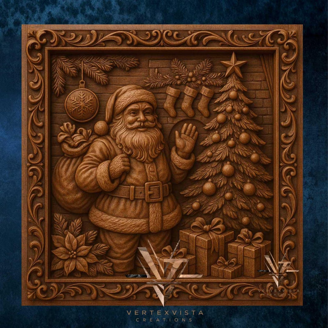 Santa Claus STL – 3D CNC Christmas Relief With Tree & Gifts – Festive ...