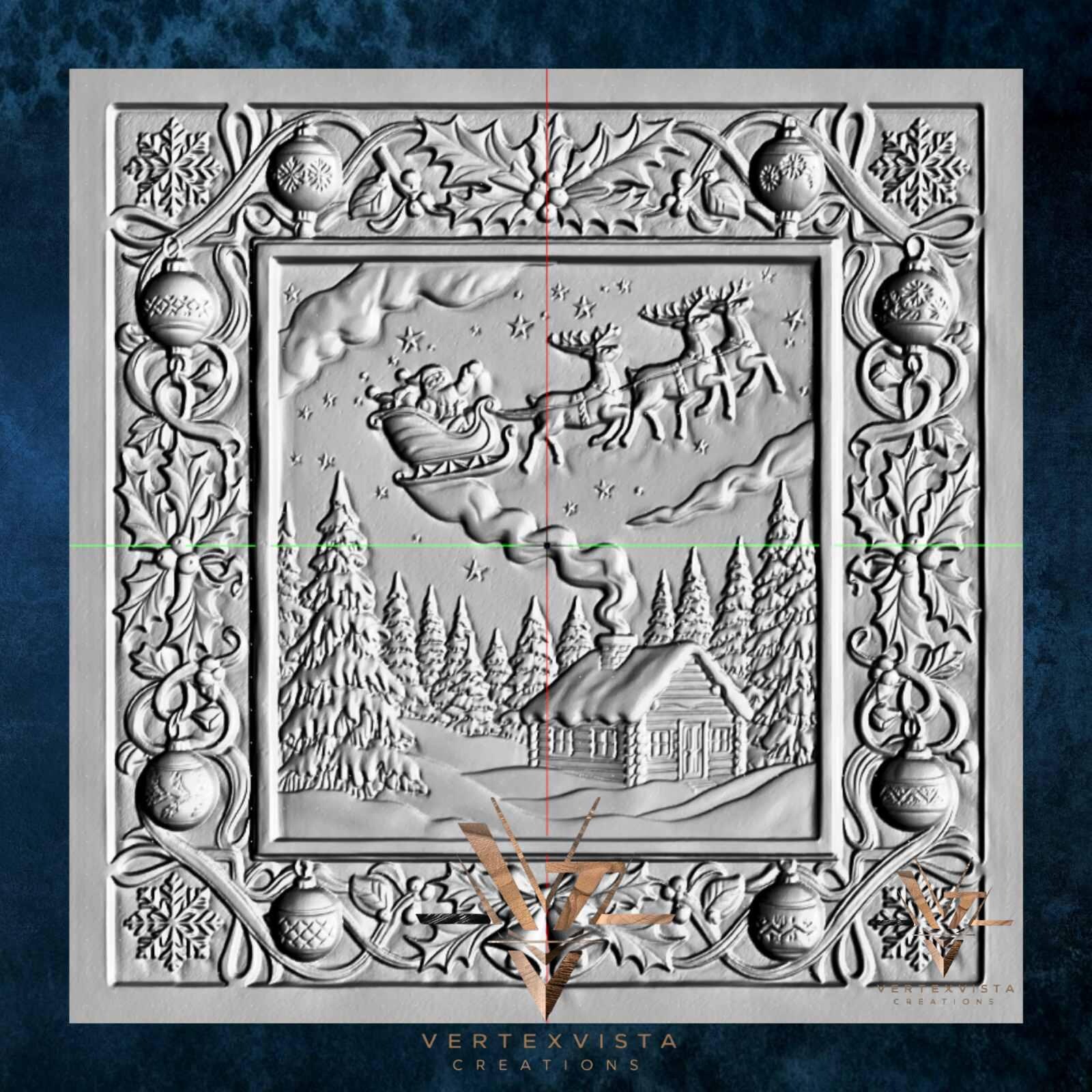 Santa Sleigh Christmas STL – 3D CNC Relief With Cabin & Reindeer Scene ...