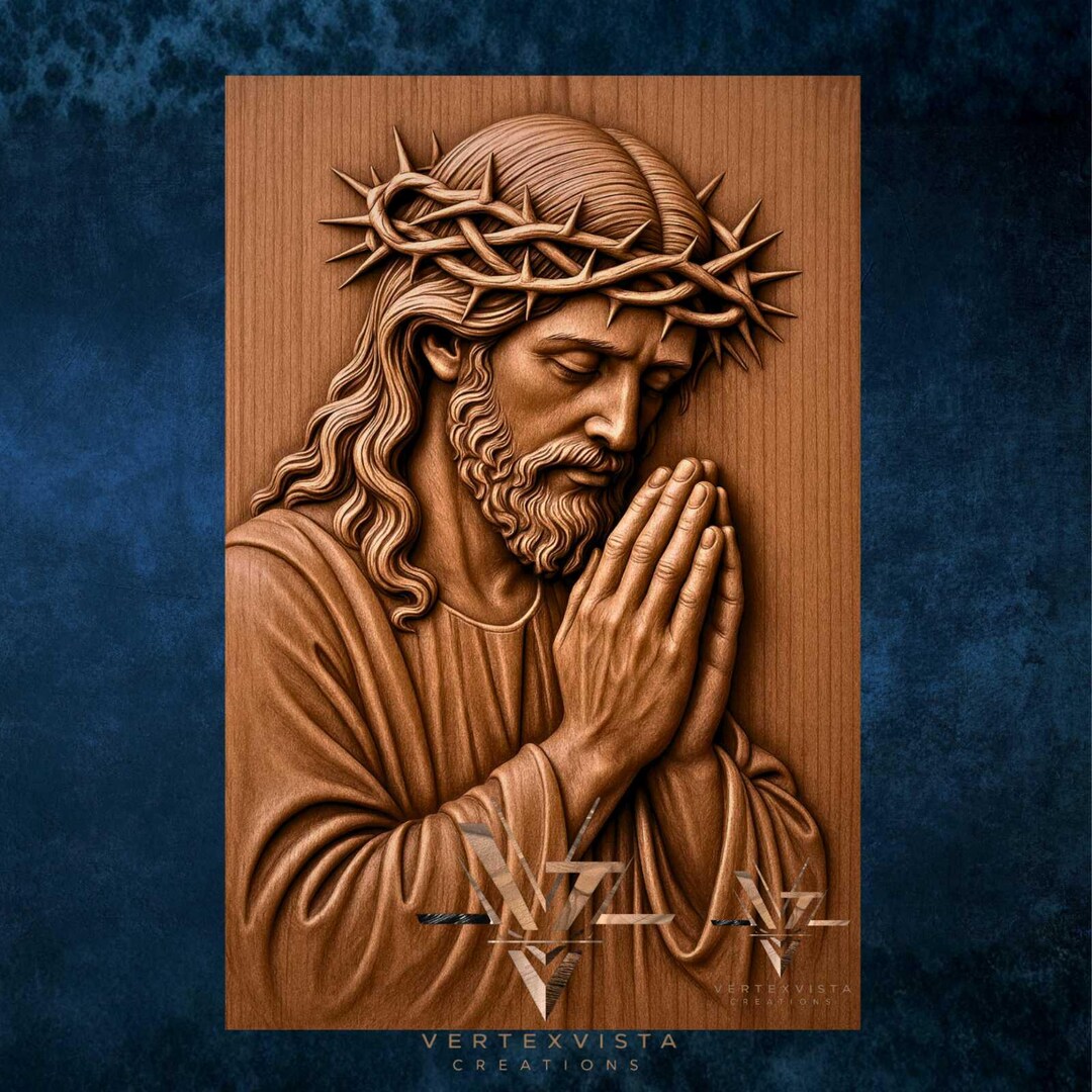 Jesus Praying STL File | Crown of Thorns Relief | Christian CNC Model ...