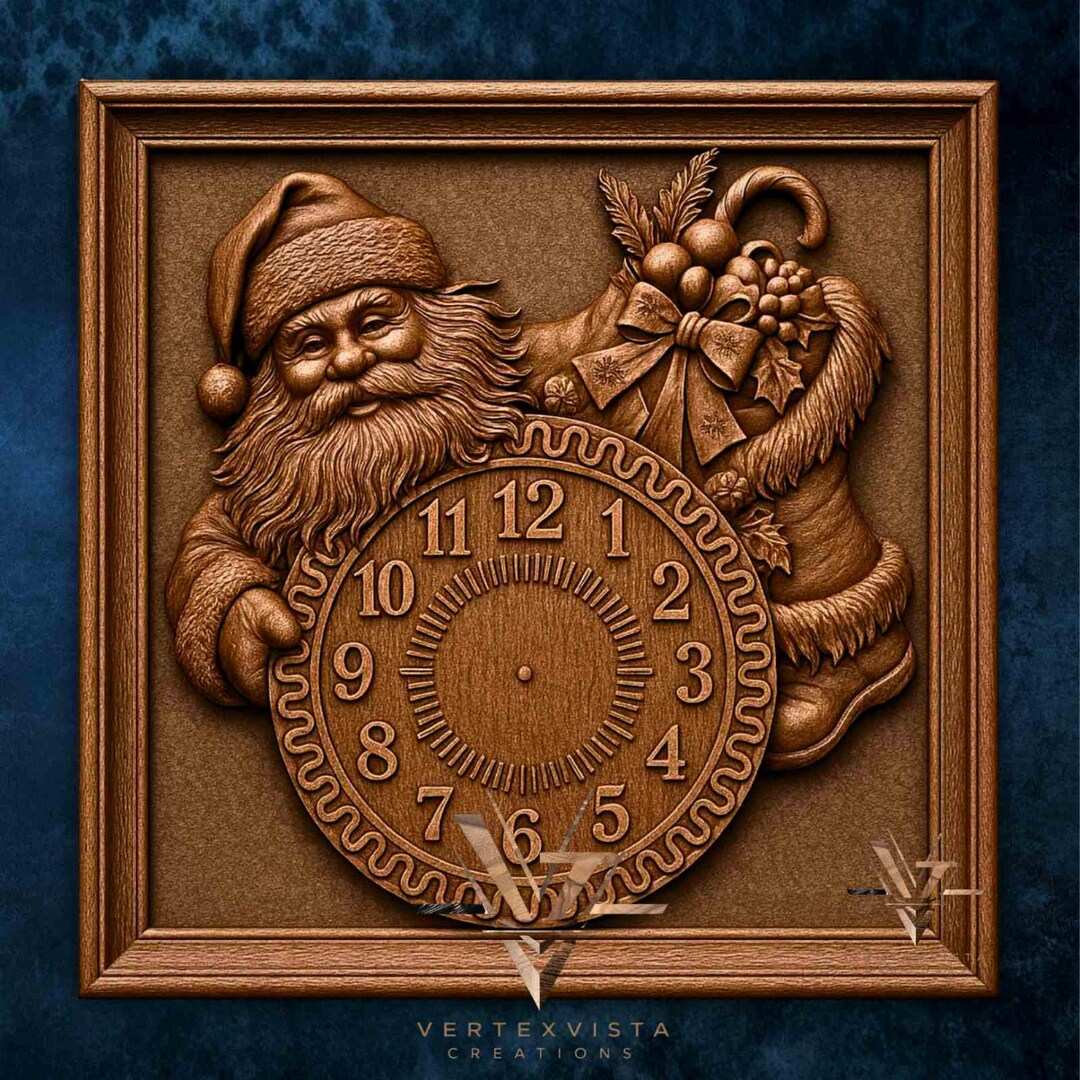 Santa Clock STL – 3D CNC Christmas Relief Model – Festive Holiday ...