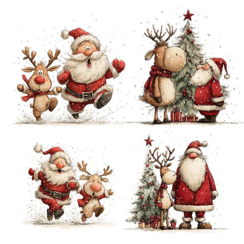 Santa & Reindeer Christmas Clipart DTF: Festive Holiday Graphics DTF ...