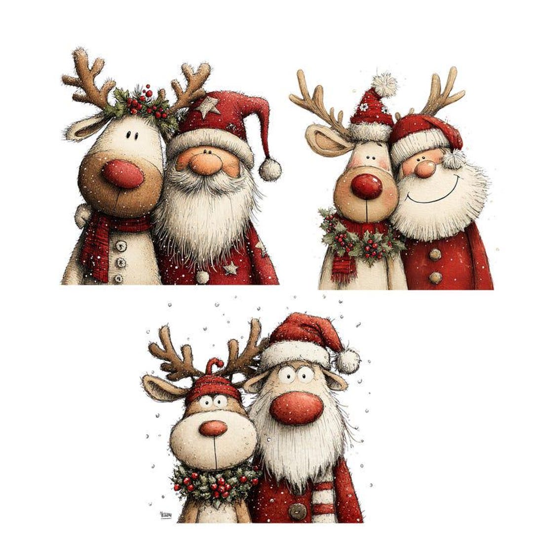 Santa & Reindeer Christmas Clipart DTF: Festive Holiday Graphics DTF ...