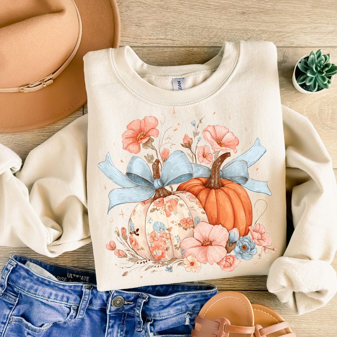 Floral Fall Pumpkin PNG Clipart: Cottagecore Autumn Sublimation ...