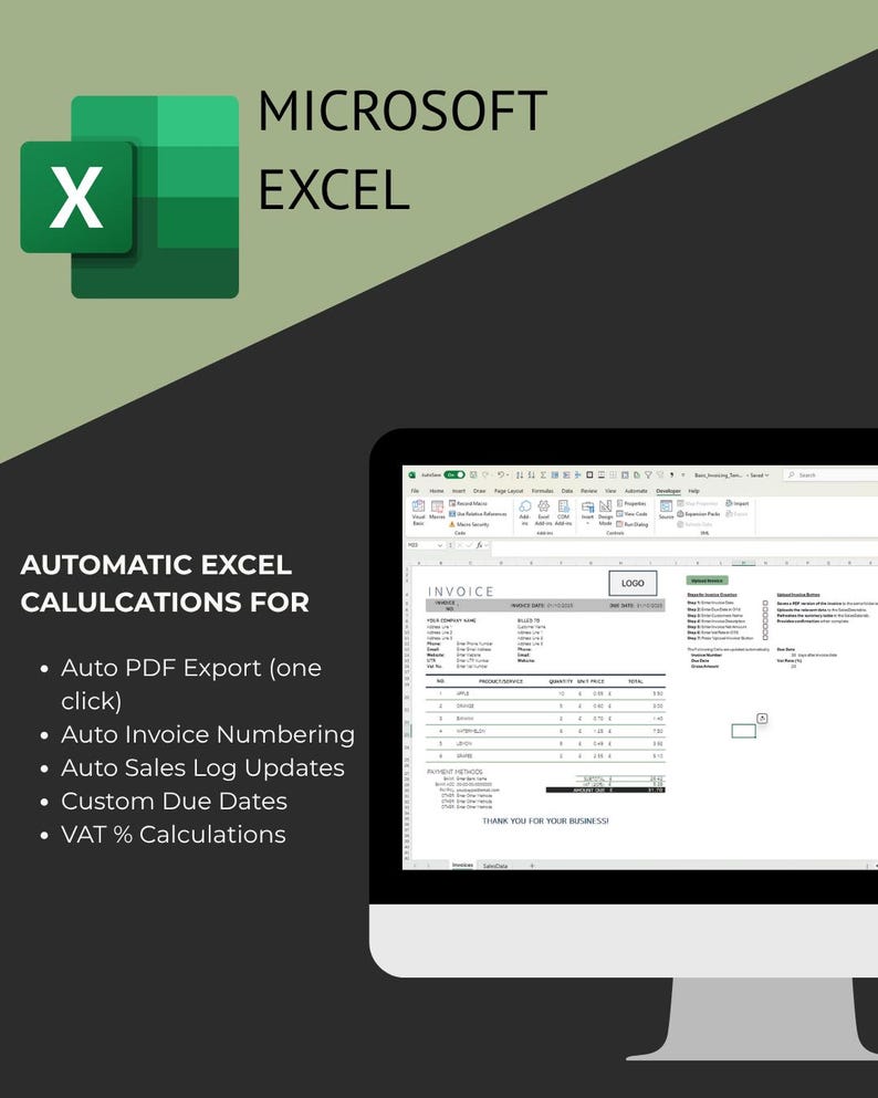 UK Invoice Template: Automated Excel, VAT Ready (PDF Instructions) - Etsy UK