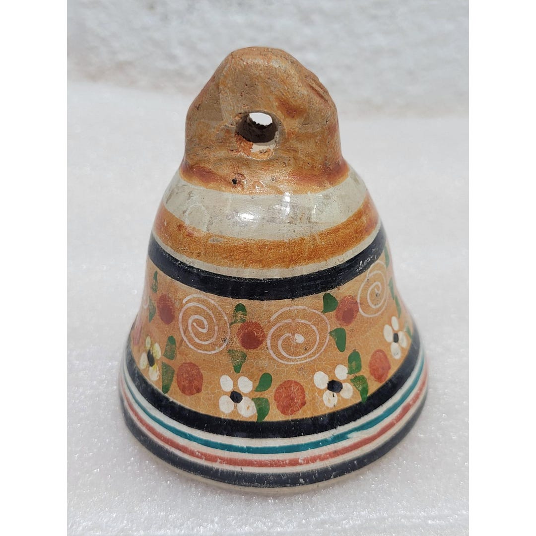 Vintage Mexican Pottery Bell Handmade Hand Painted 2.5" Tall Flowers - Etsy