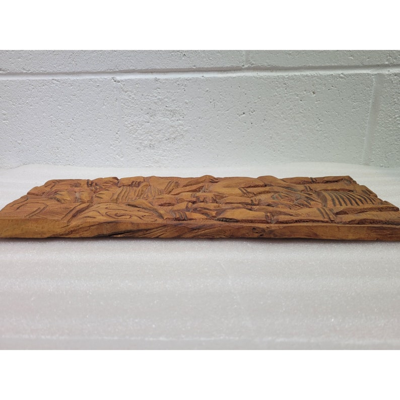 Vintage Hand Carved Wooden Wall Hanging Decor People Working Coconut 3D ...