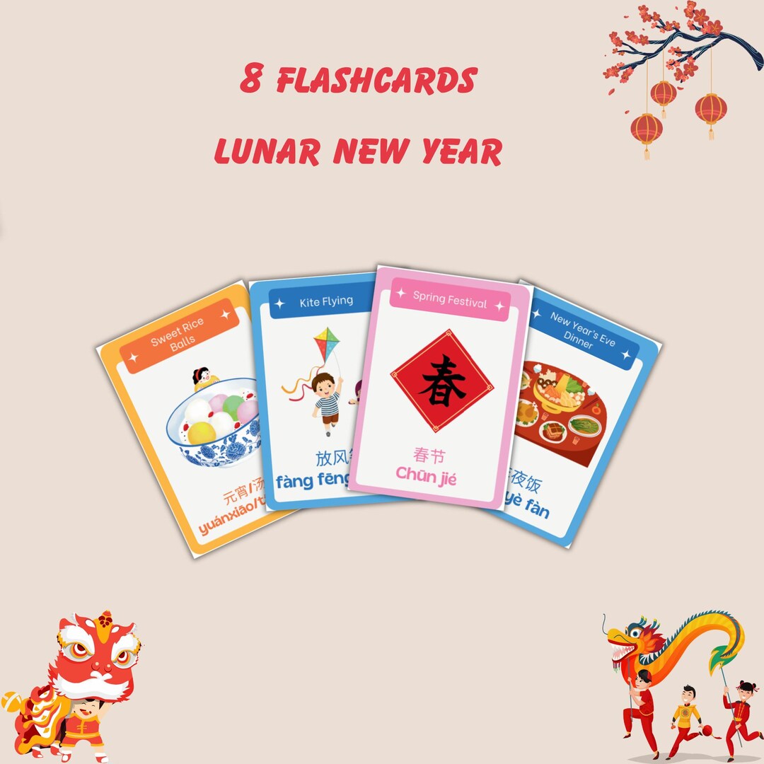 Chinese Lunar New Year Festival Flashcards | 8 Printable Learning Cards ...