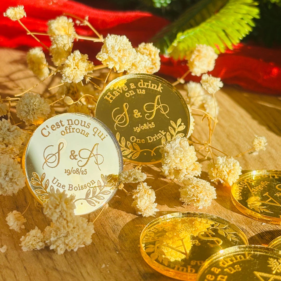 Personalized Wedding or Party Drink Token With Couple Initials and Date ...