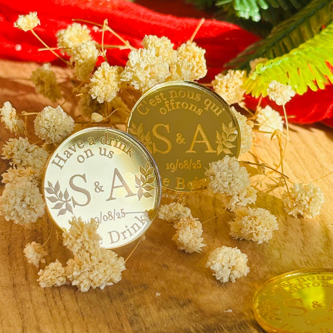 Personalized Wedding or Party Drink Token With Couple Initials and Date ...