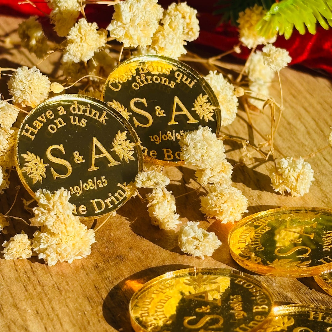 Personalized Wedding or Party Drink Token With Couple Initials and Date ...
