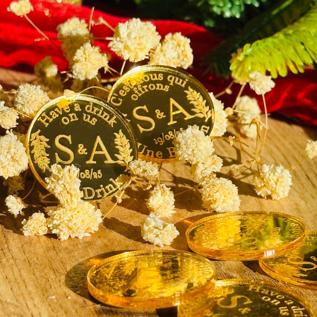 Personalized Wedding or Party Drink Token With Couple Initials and Date ...