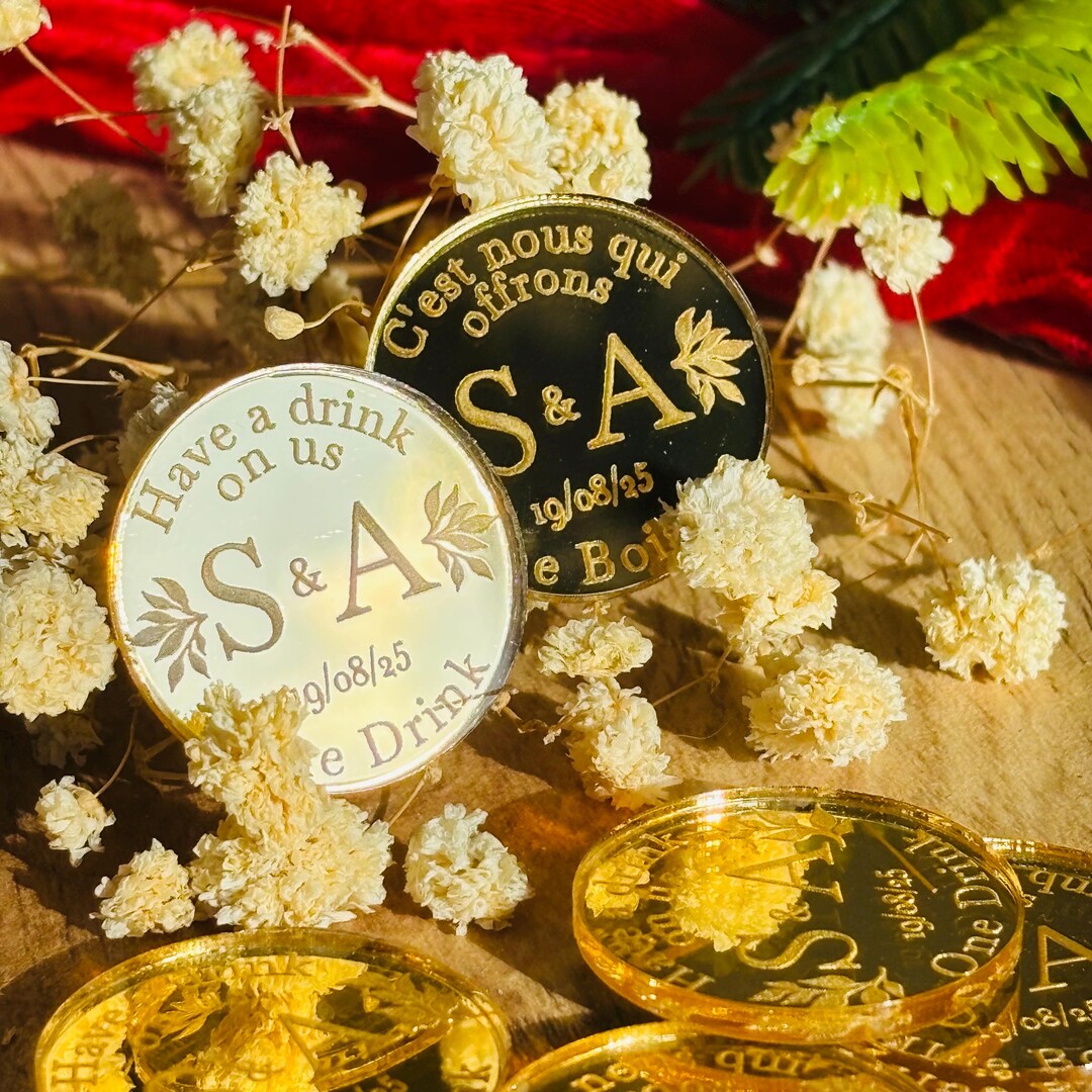 Personalized Wedding or Party Drink Token With Couple Initials and Date ...
